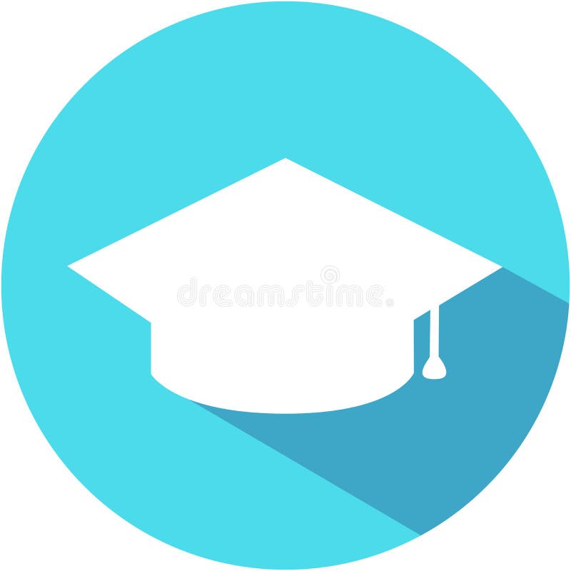 Blue Graduation Cap Flat Icon with Long Shadow. Students Cap, Education ...