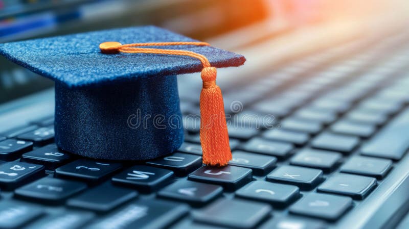 Blue Graduation Cap on Laptop Keyboard Stock Illustration ...