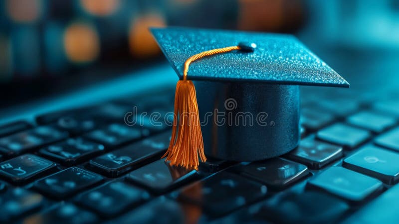 Blue Graduation Cap on Laptop Keyboard Stock Illustration ...