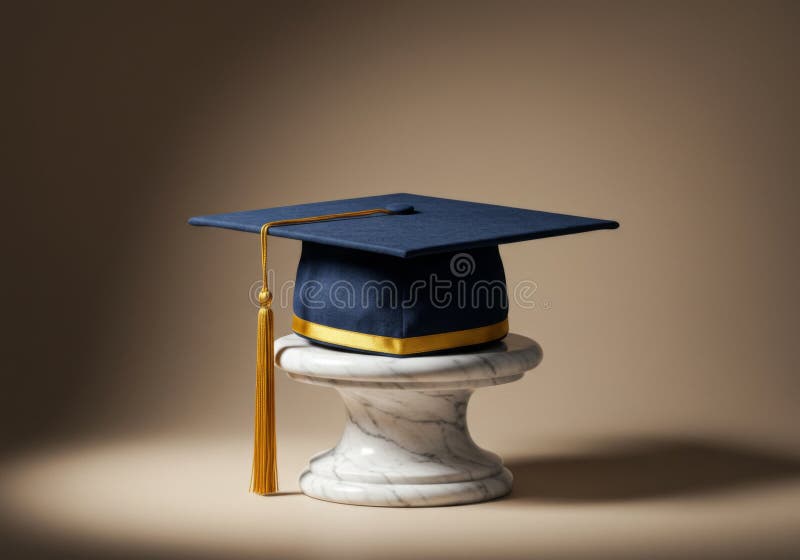 Blue Graduation Cap on Marble Pedestal Stock Illustration ...