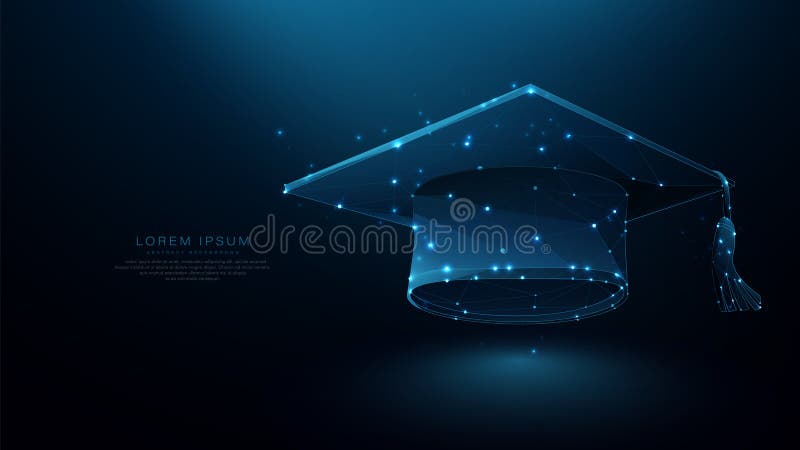 Blue Graduation Cap. Outline from Low Polygon, Glowing Wireframe ...