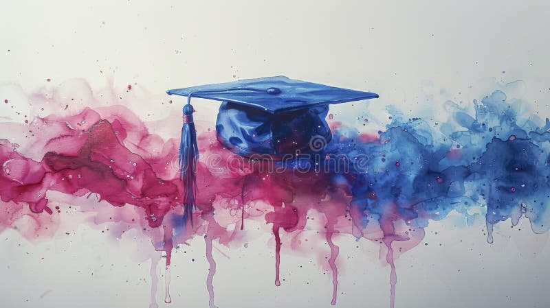 Blue Graduation Cap Painted with Watercolor Paint. Stock Photo - Image ...