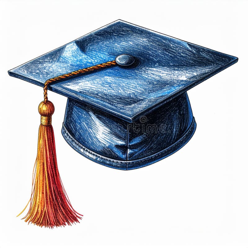 Blue Graduation Cap with Red and Orange Tassel Stock Illustration ...