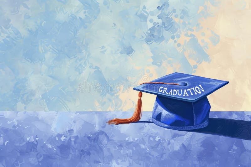 Blue Graduation Cap with Tassel Against Abstract Watercolor, GRADUATION ...
