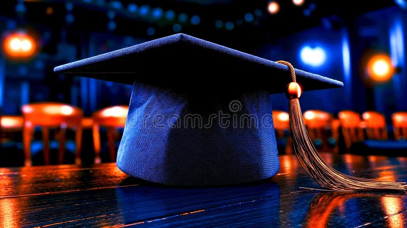 A Graduation Cap Sitting on Top of a Wooden Table Stock Image - Image ...