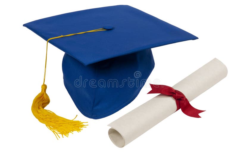 Blue Graduation Hat with Diploma Stock Image - Image of studio, degree ...