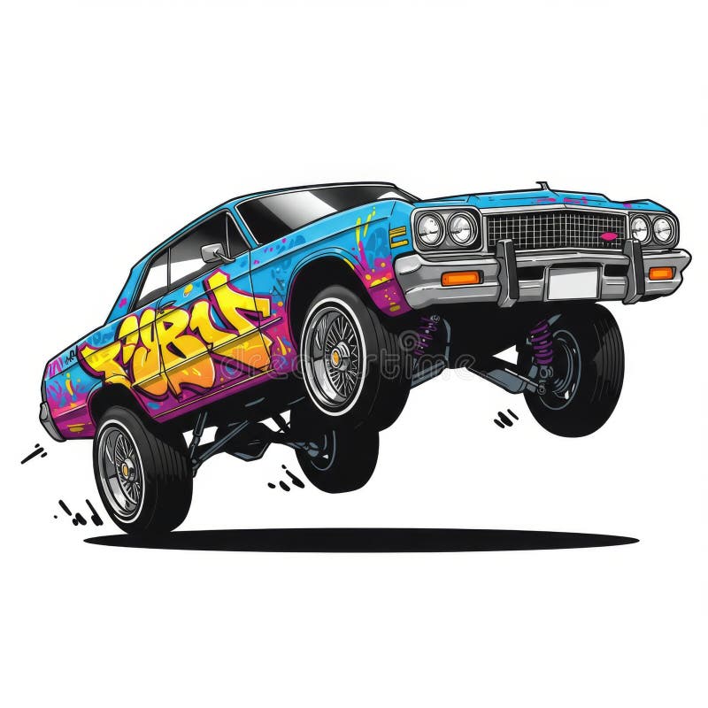 Blue Graffiti Lowrider Classic Car Illustration Stock Illustration ...