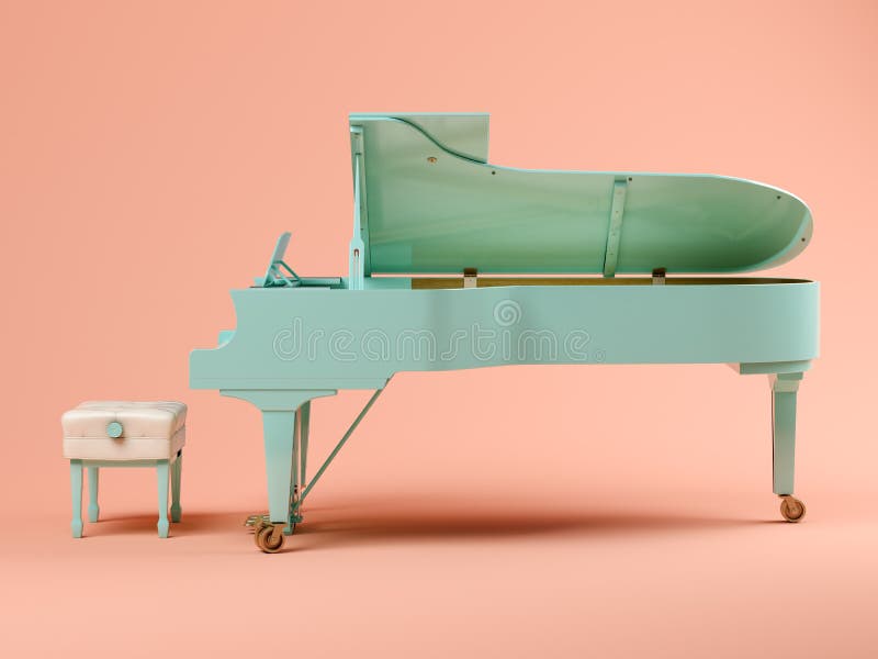 Blue Grand Piano on Pink Background 3D Illustration Stock Illustration ...