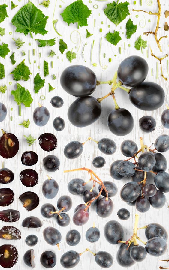 Blue Grape Slice and Leaf Collection Stock Image - Image of natural ...