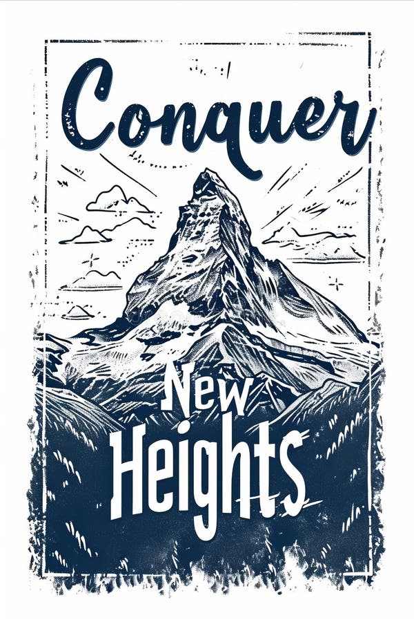 Blue Graphic of a Mountain Peak with Text Conquer New Heights Stock ...