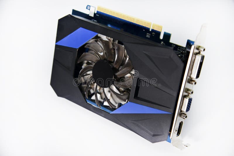 Blue Graphics Card with One Fan on a White Background. Accessories for ...