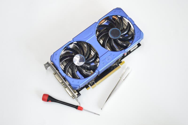 Blue Graphics Card Placed on a White Background Stock Image - Image of ...