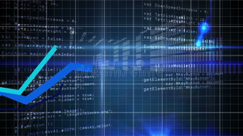 Blue Graphs Moving and Spots of Light Against Data Processing Stock ...