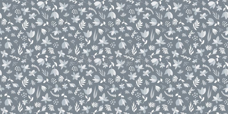 Seamless Floral Pattern in Dusty Blue and Silver Gray Stock Vector ...