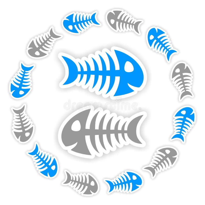 Blue and Gray Fish Bone Stickers Stock Illustration - Illustration of ...