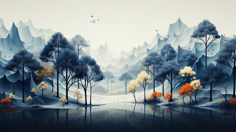 Blue and Gray Forest of Trees Growing Together Landscape Background ...