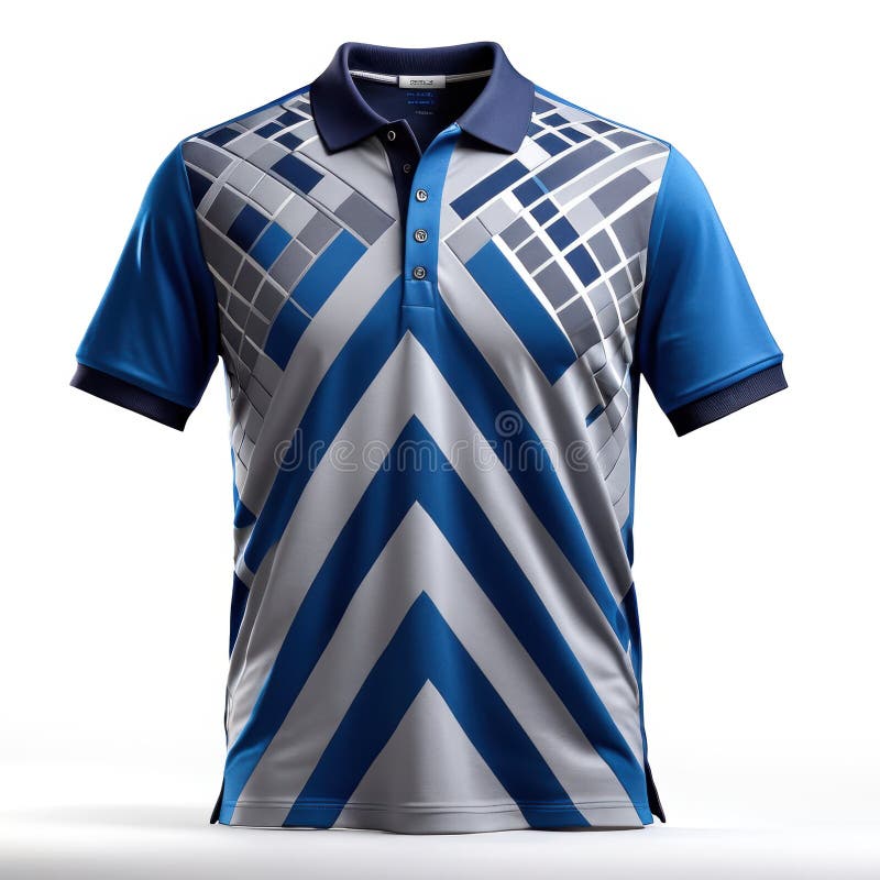 Blue and Gray Geometric Pattern Polo Shirt Mockup. Stock Illustration ...