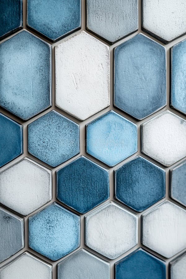 Blue and Gray Hexagon Tile Pattern Background, Geometric Texture with a ...