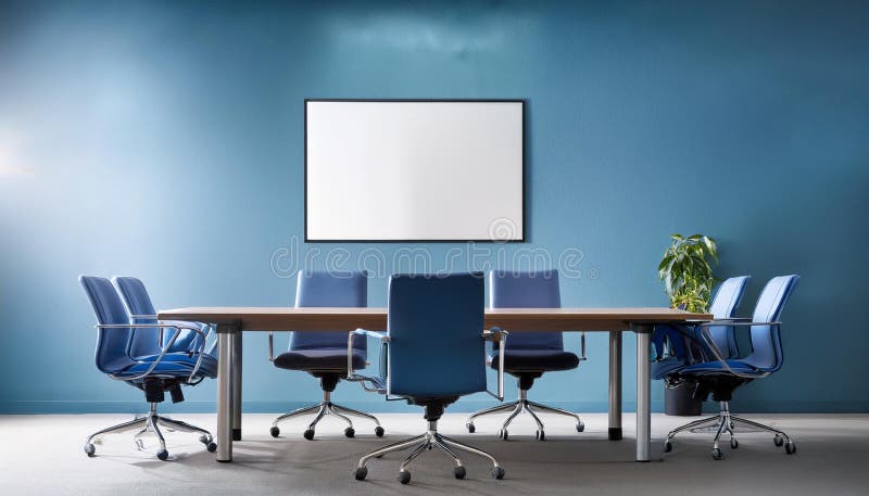 Blue and Gray Office Meeting Room with Poster Stock Illustration ...