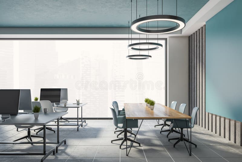 Blue and Gray Office Meeting Room Stock Illustration - Illustration of ...