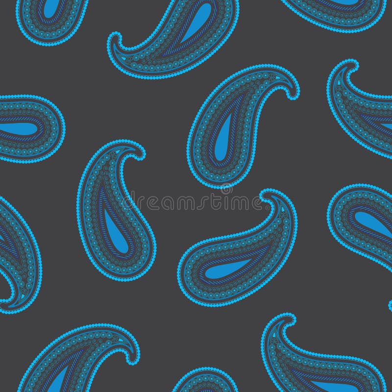 Blue on Gray Paisley Seamless Pattern Background Vector Illustration ...