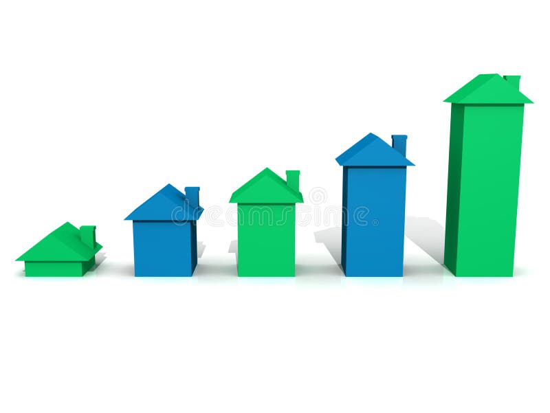 Blue & Green 3D House Graph Stock Illustration - Illustration of estate ...