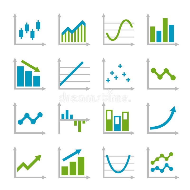 Blue and Green Business Graph Icons Set. Vector Stock Vector ...