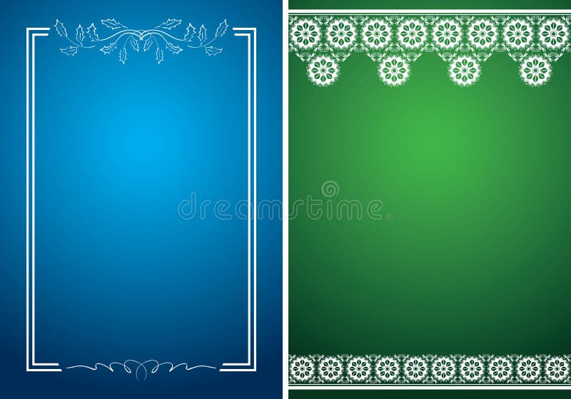 Blue and Green Vector Cards with White Floral Frames Stock Vector ...