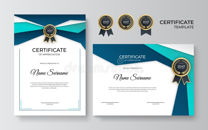 Blue and Green Certificate Design in Professional Style. Elegant, Clean ...