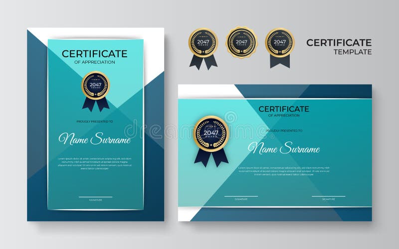 Blue and Green Certificate Design in Professional Style. Elegant, Clean ...