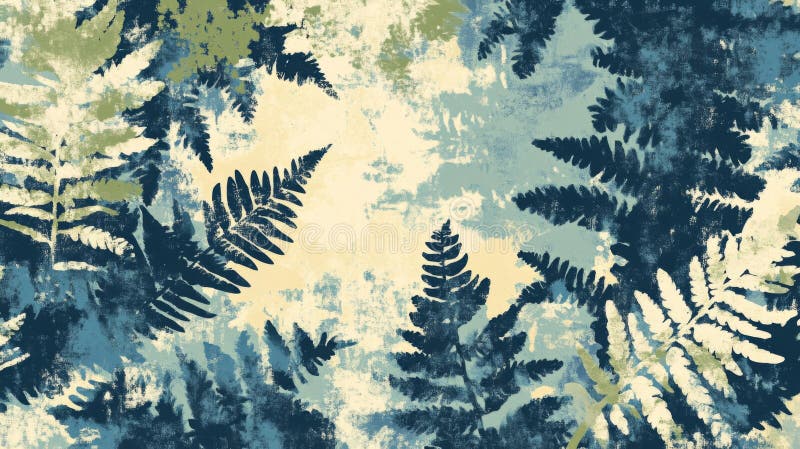 Blue Green Cream Fern Leaf Botanical Pattern Texture Background Stock ...