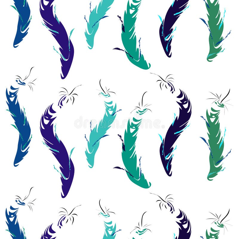 Blue Green Feathers Boho Ethnic Seamless Pattern Vector Illustration ...