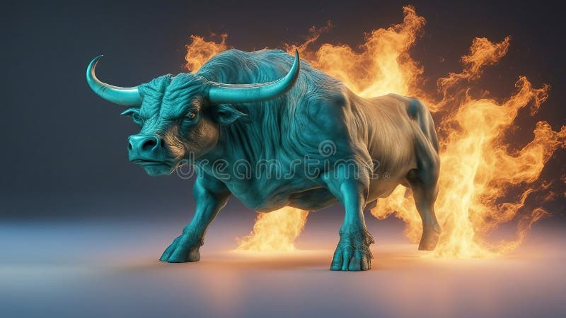 A Blue and Green Fire Bull that Changes Color Stock Illustration ...