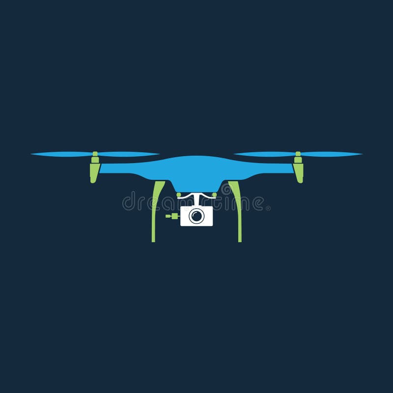 Drone. Blue and Green Color Flat Vector Design with Dark Blue ...
