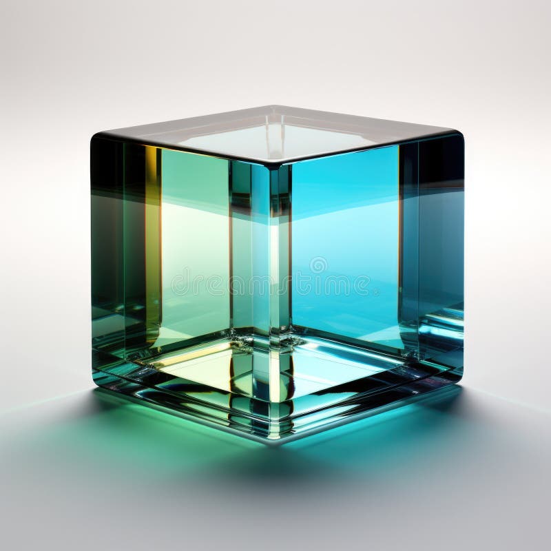 A Blue and Green Glass Cube Sitting on a Table Stock Illustration - Illustration of drinking ...
