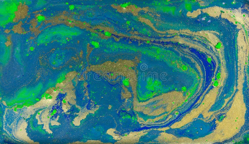 Blue, Green and Gold Ebru Pattern Imitation Stock Photo - Image of ...