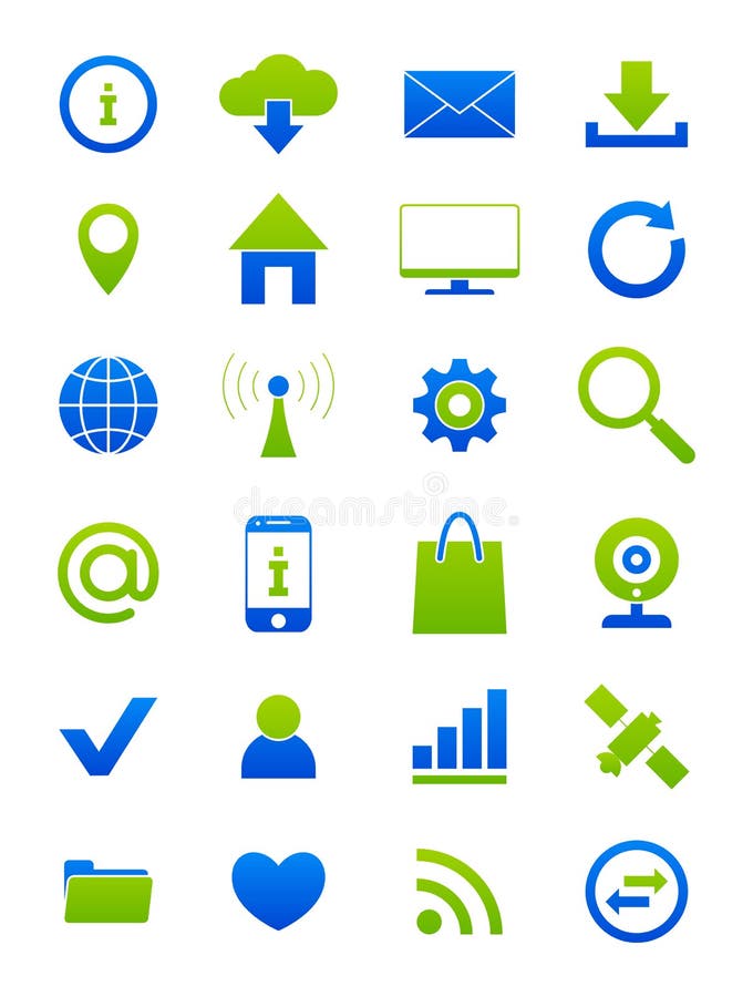 Blue-green Internet Icons Set Stock Vector - Illustration of drawn ...