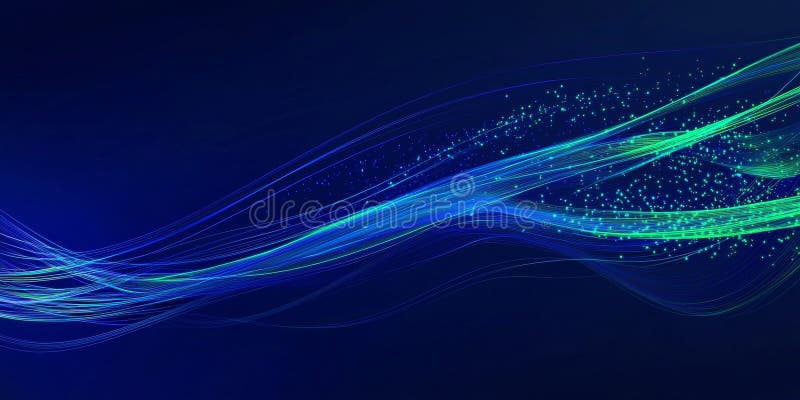 Blue and Green Light Trails Flow on a Dark Background, Creating ...