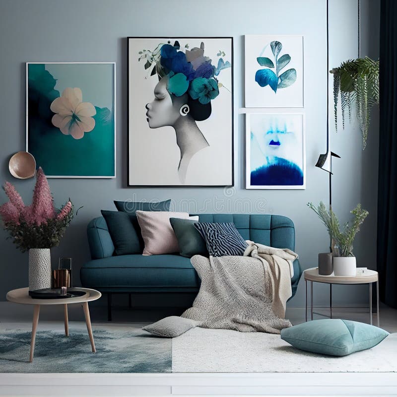 Blue and Green Minimalist Modern Interior Design. Generative AI Stock ...