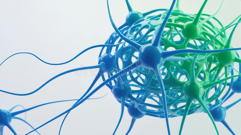 Blue and Green Neural Network Cell Illustration on White Background ...