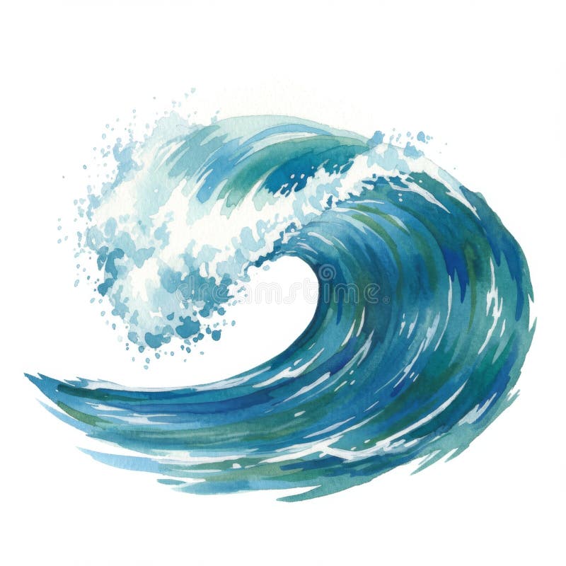 Blue Green Ocean Wave Watercolor Painting Stock Illustration ...