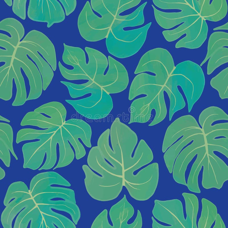 Blue Green Ombre Monstera Leaf Seamless Pattern Stock Vector ...