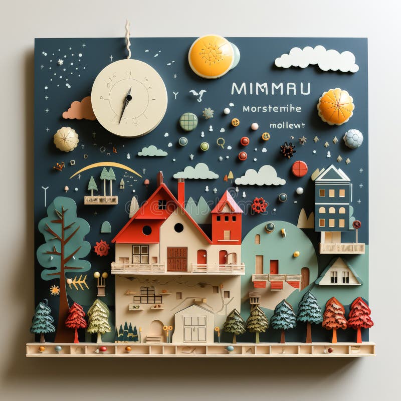 A Blue and Green Piece of Art with a Sun and Planets. Stock Photo ...