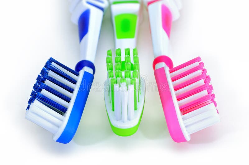 Blue, Green, Pink Toothbrushes Isolated on White Background Stock Image ...