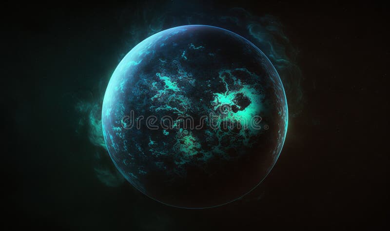 A Blue and Green Planet in the Dark Sky with Clouds Stock Illustration ...