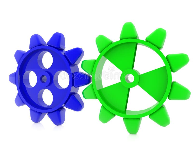 Plastic Gear Wheel in White between Blue Gear Wheels Stock Illustration ...