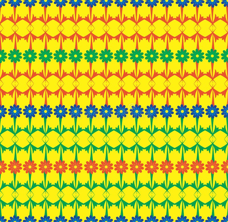 Blue Green Red Rows of Flowers Seamless Pattern Stock Vector ...