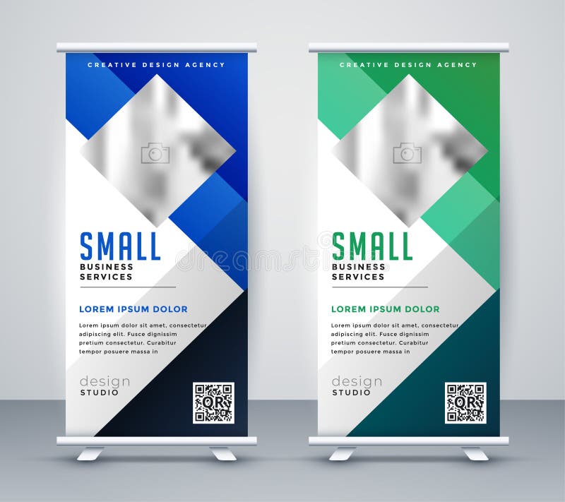 Blue and Green Roll Up Stand Banner Geometric Design Stock Vector ...