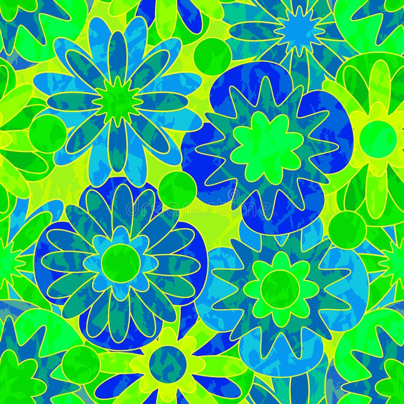 Blue-green Seamless Pattern with Abstract Flowers. Stock Vector ...