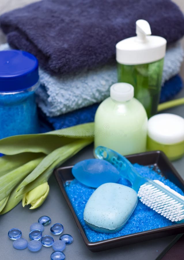 Blue and green spa stock image. Image of fruit, flower - 4392707